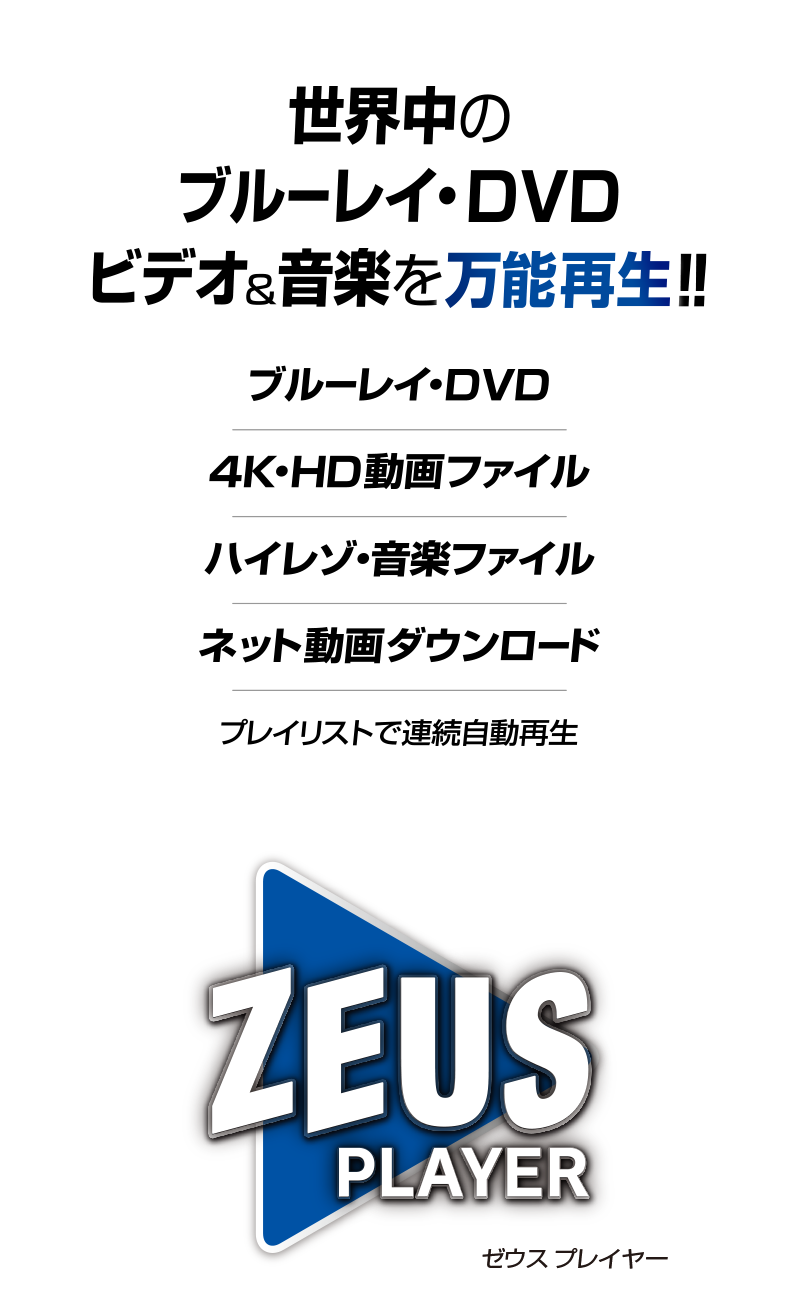 ZEUS PLAYER ～ ブルーレイ・DVD・4Kビデオ・ハイレゾ音源再生|ジェムソフト